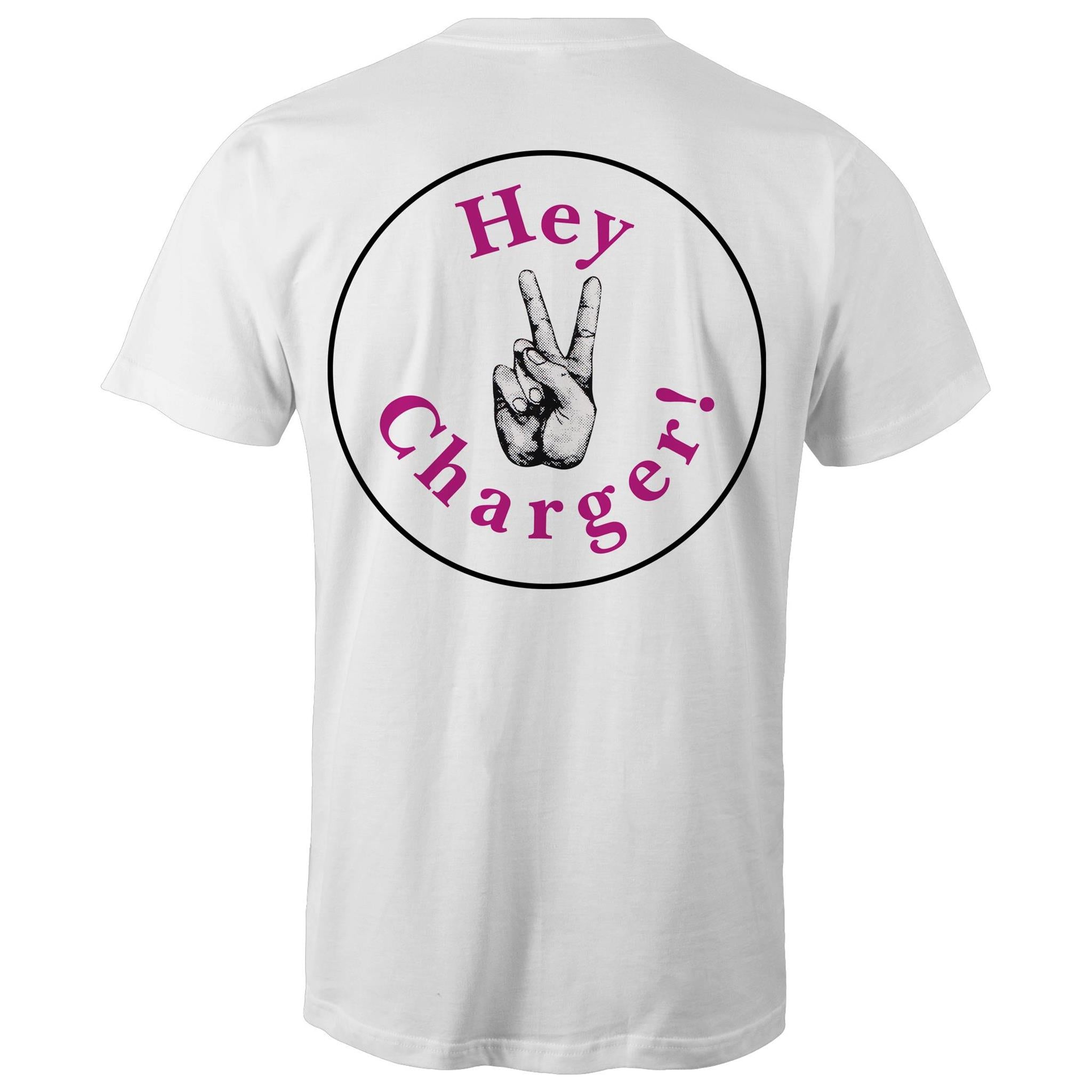 Hey Charger Mens T-Shirt (Logo on Back)