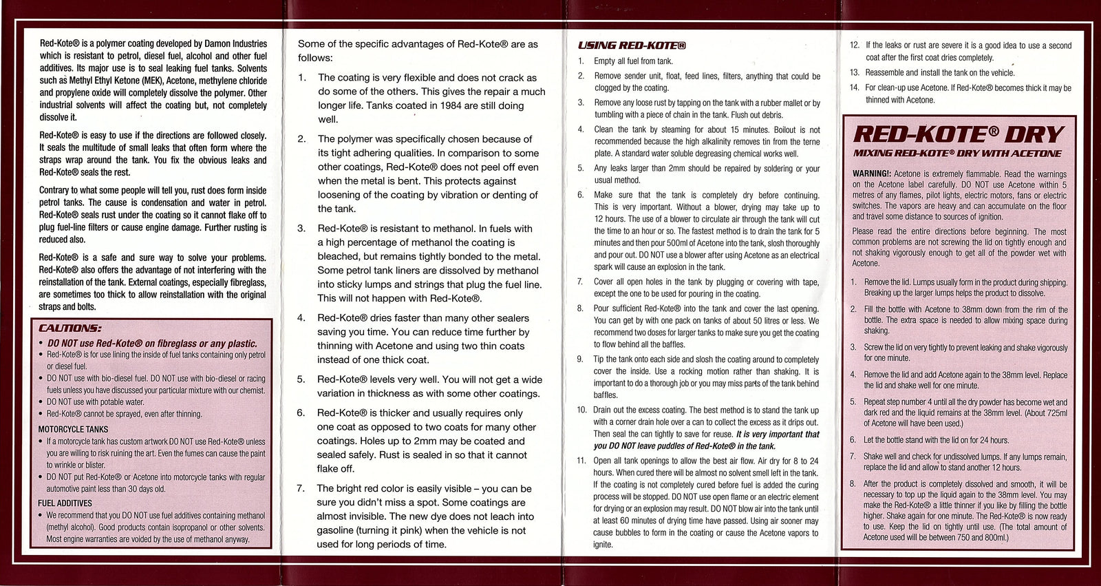 Red-Kote Dry Fuel Tank Liner : Treats 50L Tank